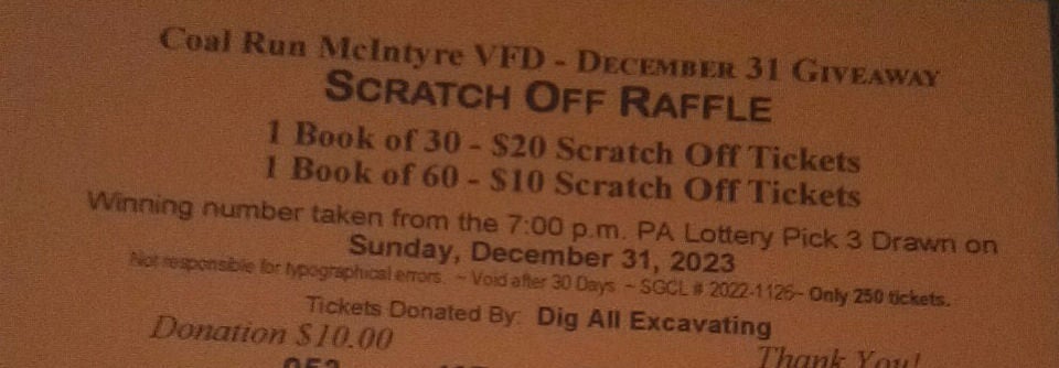 December SCRATCHERS RAFFLE | Coal Run McIntyre VFD